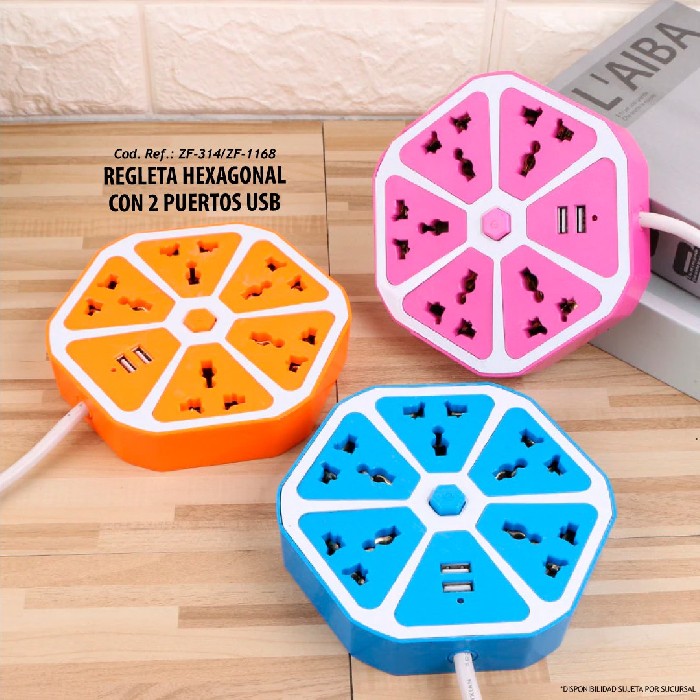 Regleta Hexagonal Con Puertos USB :: importa4U